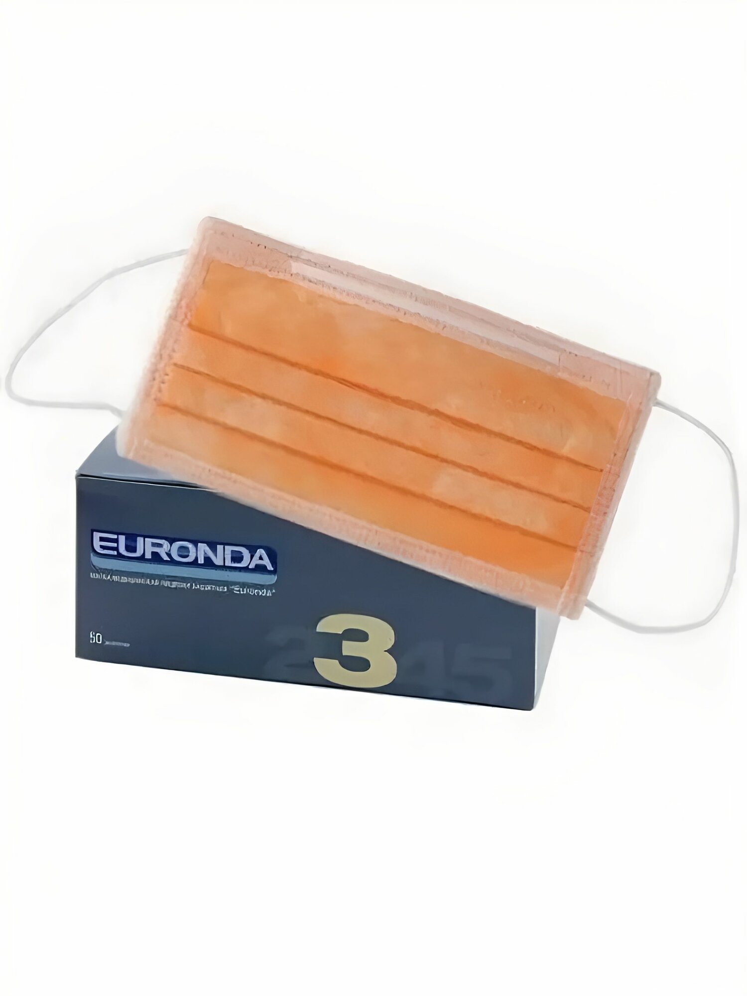 Маска одноразовая медицинская "Euronda" 3-х слойная на резинке, цвет оранжевый (50 шт. в уп.)