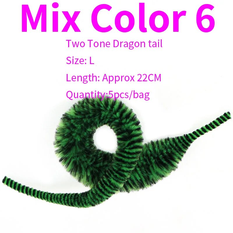 Vampfly 5 шт. двухцветный мангум хвост дракона для рыбалки Зеленый, L 5pcs Mix Color 6