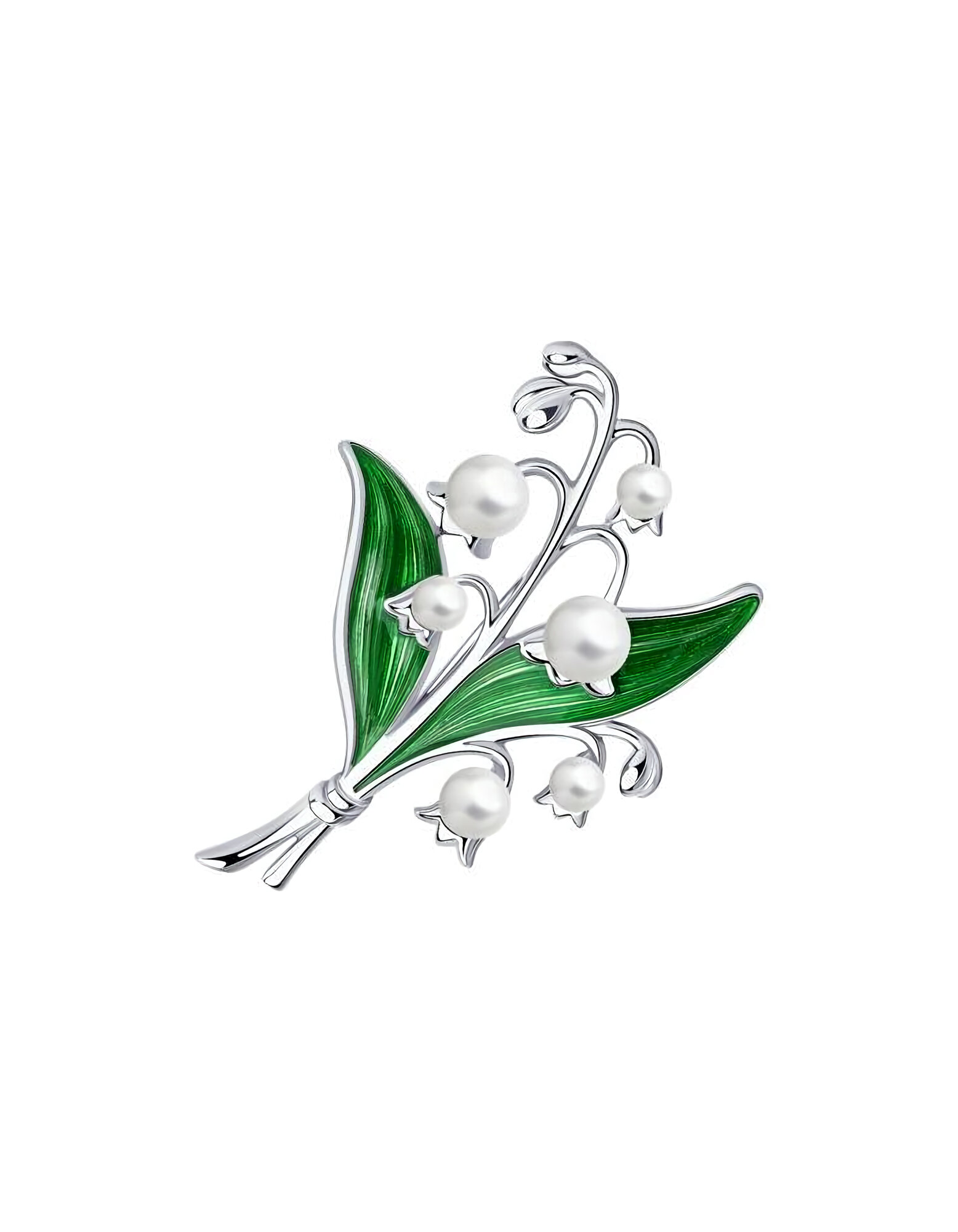 Брошь, серебро, 925 проба, родирование, жемчуг имитация