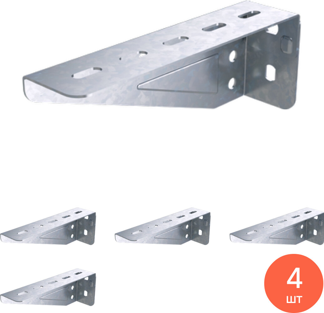 Консоль для кабельных лотков DKC / ДКС легкая оцинкованная, стальная, толщина металла 1.2мм, длиной 187мм / крепеж (комплект из 4 шт)