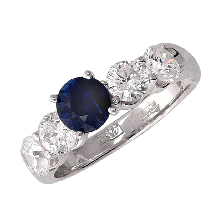 Кольцо, белое золото, 585 проба, бриллиант, сапфир