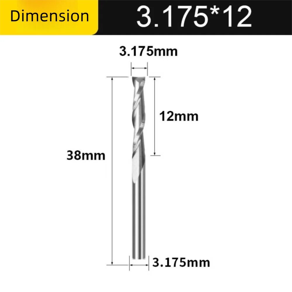 2-зубая концевая фреза по дереву, хвостовик 1/8 дюйма (3,175 мм), фреза с ЧПУ 2,0-3,175 мм, резка HRC45, твердосплавные спиральные фрезы, многослойная доска 3.175x12x3.175x38L