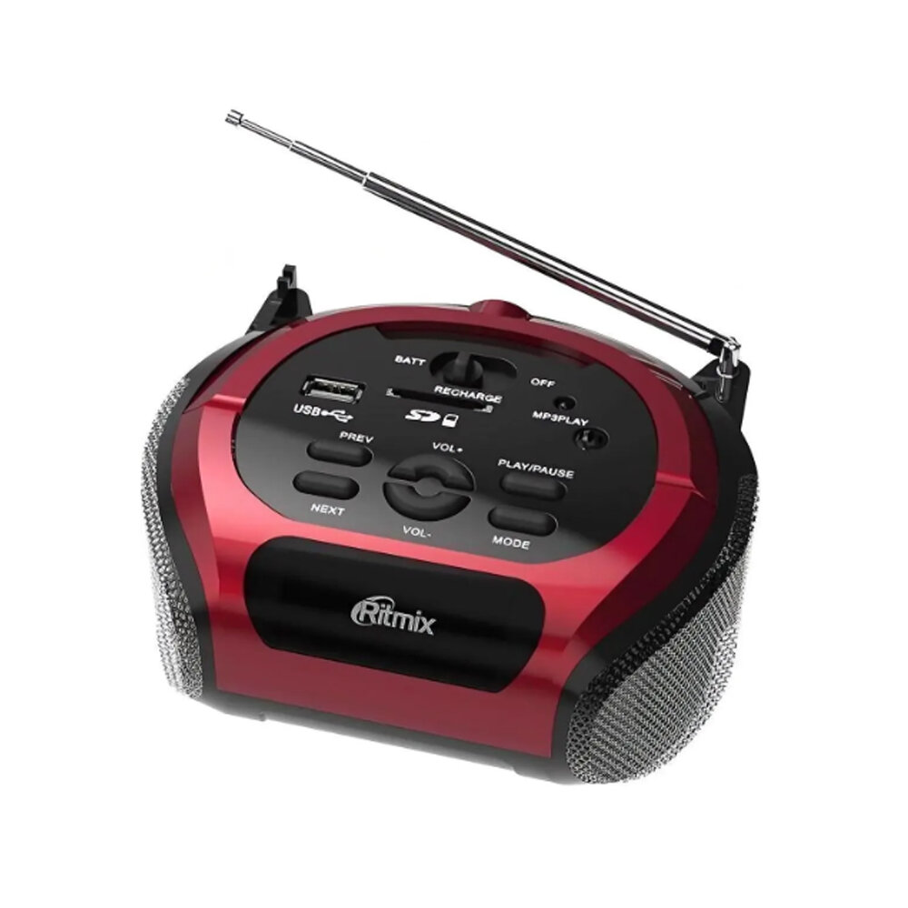 Аудиомагнитола Ritmix RBB-100BT, красный и черный