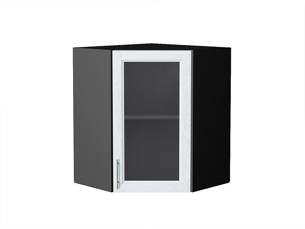 VVT Шкаф верхний угловой остекленный Сканди Graphite, White Softwood, 720 В*Ш*Г 716*600*600, фасад МДФ/Стекло White Softwood, корпус Graphite White Softwood