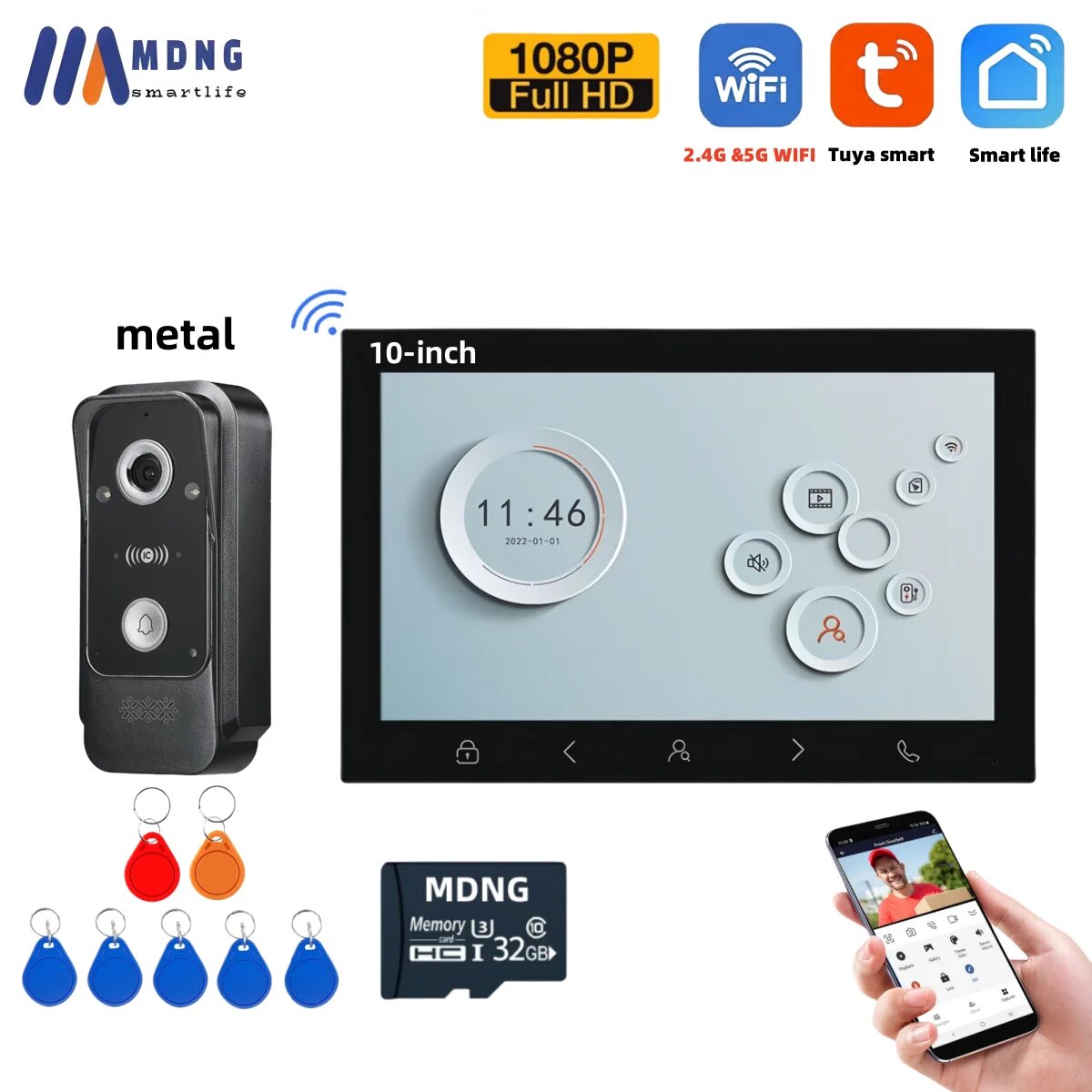 Видеодомофон Tuya WIFI 10 дюймов KR10-PMIC-32G