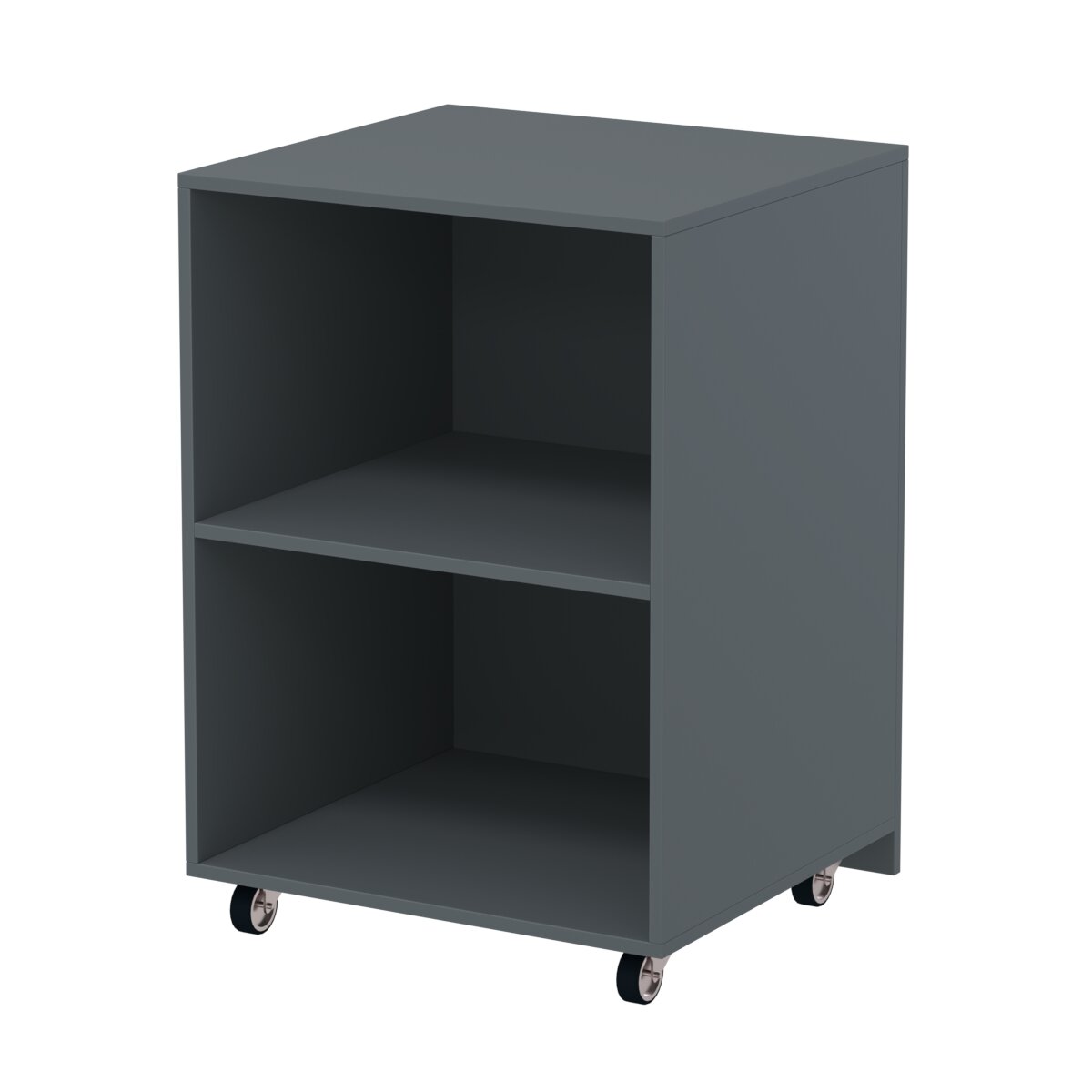 Узкий недорогой прилавок под декоративные молдинги с металлическими колесами №ПДМ-13, Темно-Серый