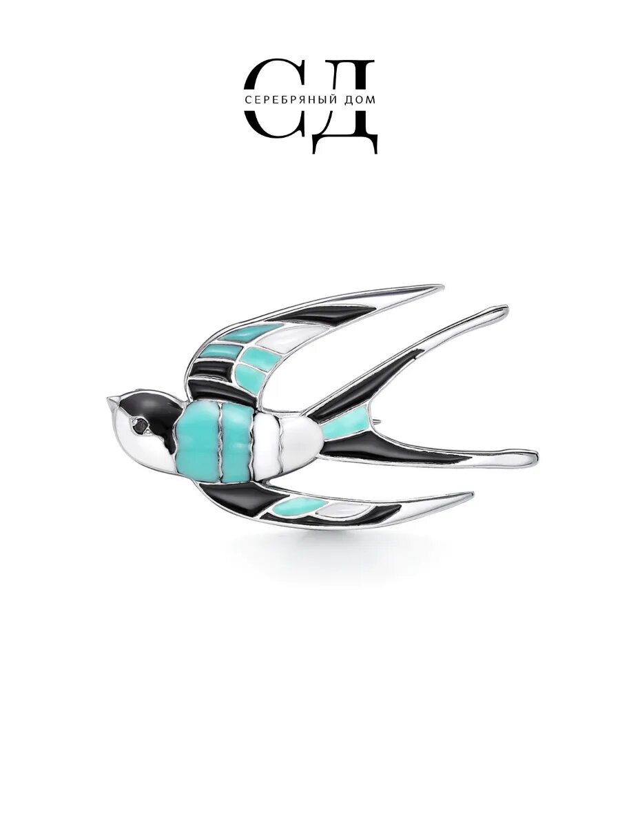 Брошь, серебро, 925 проба, родирование, фианит