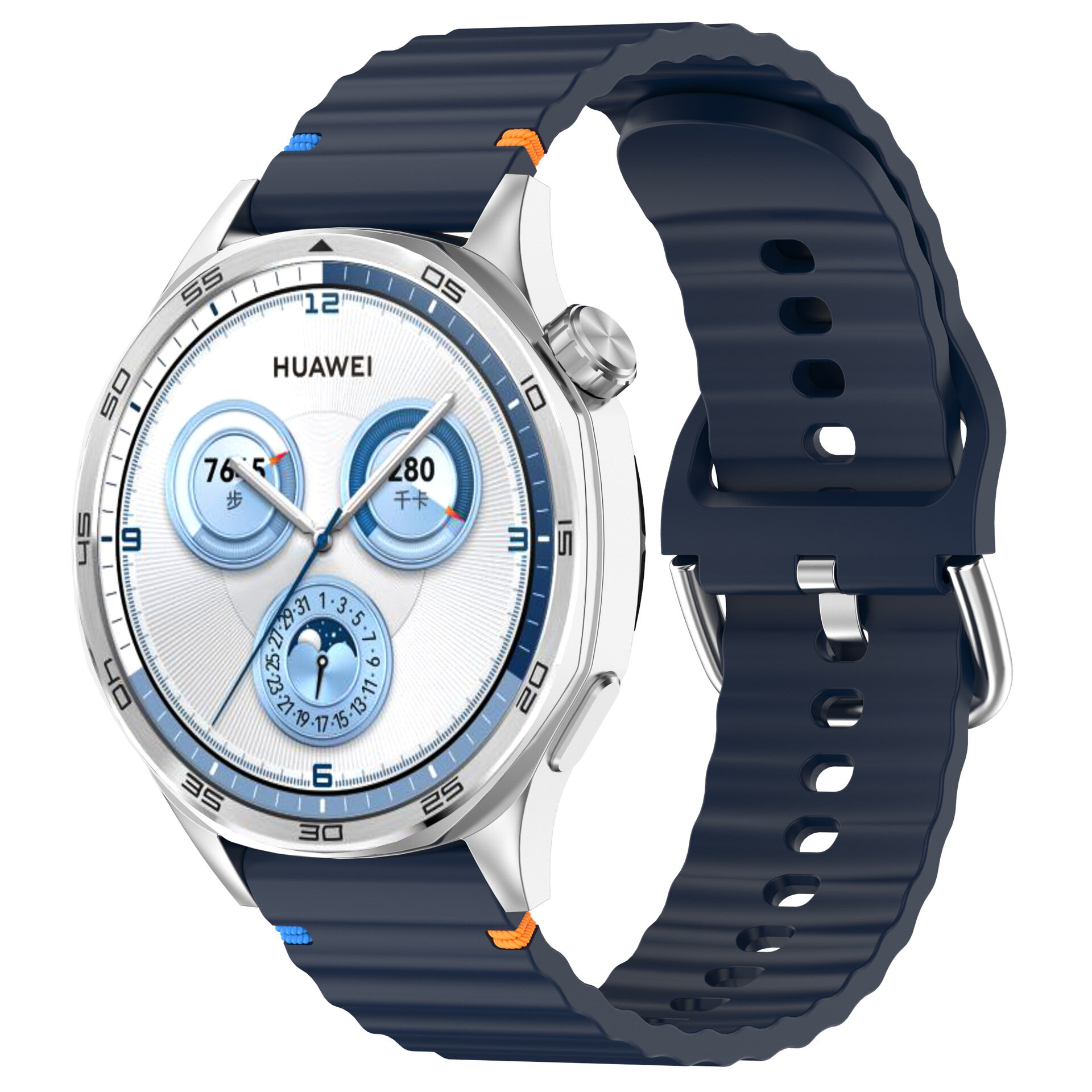 Ремешок, для Samsung Galaxy Watch 7, Huawei GT5, волновой, с плоской головкой, темно-синий, 22мм