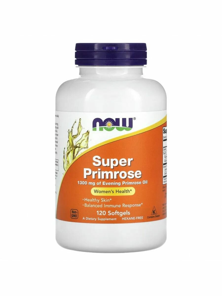 NOW, Super primrose, Масло примулы вечерней, Витамины для сердца и сосудов, для иммунитета взрослым, 1300мг 120 мягких капсул
