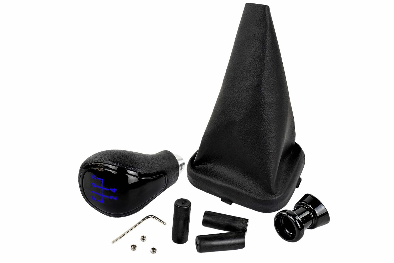 Ручка КПП черный лак с синей подсветкой и пыльником для ВАЗ 2113, 2114, 2115