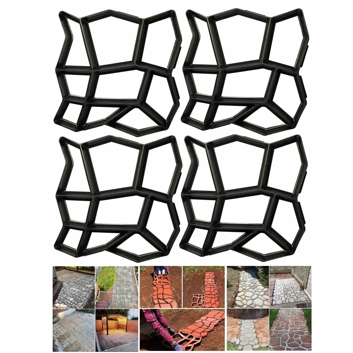 4 ШТ Многоразовая цементная форма для тротуарной плитки для газона, террасы, двора, сада