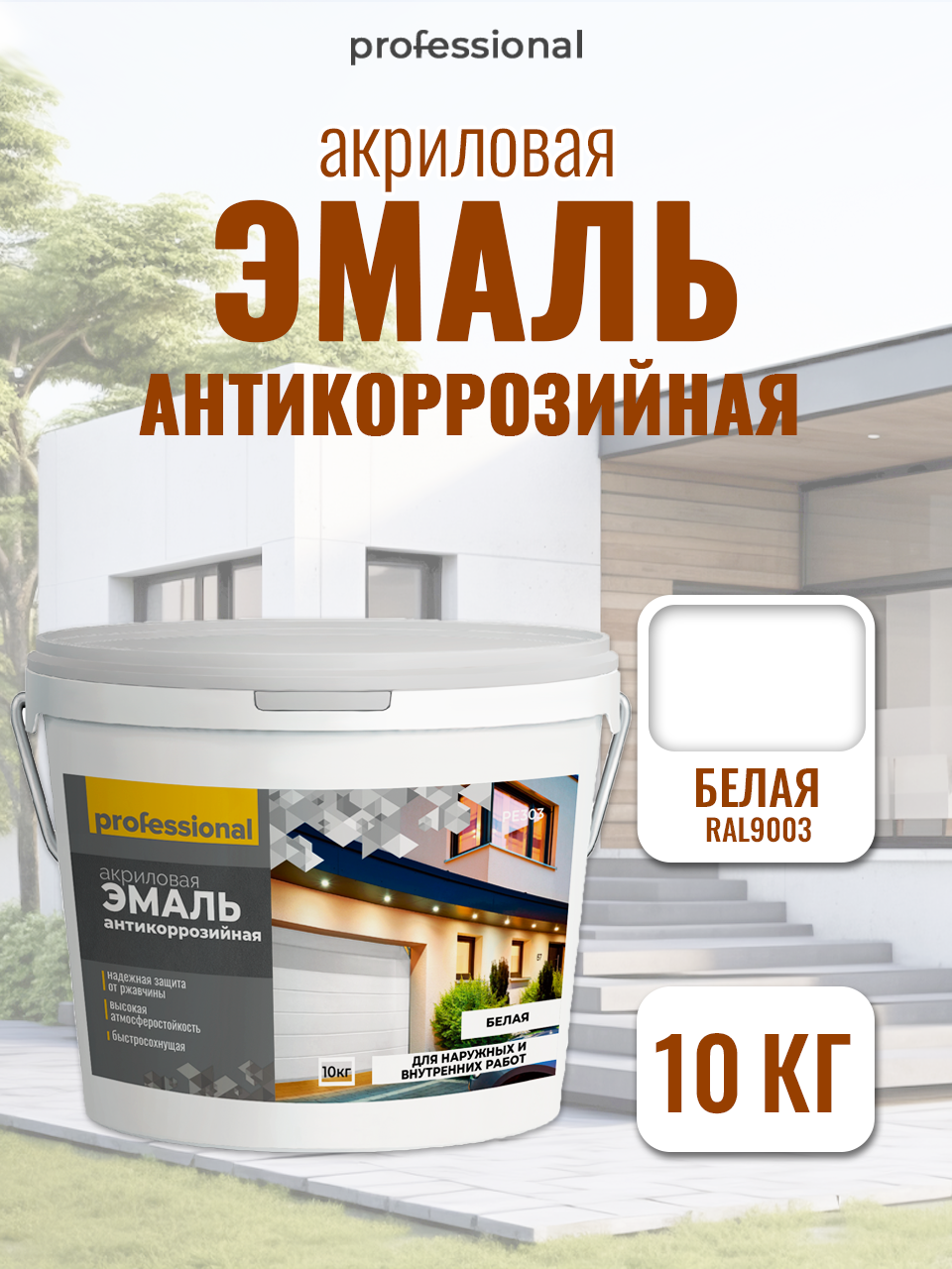 Эмаль акриловая антикоррозийная RAL9003 Белая (10кг) ТМ "Professional"