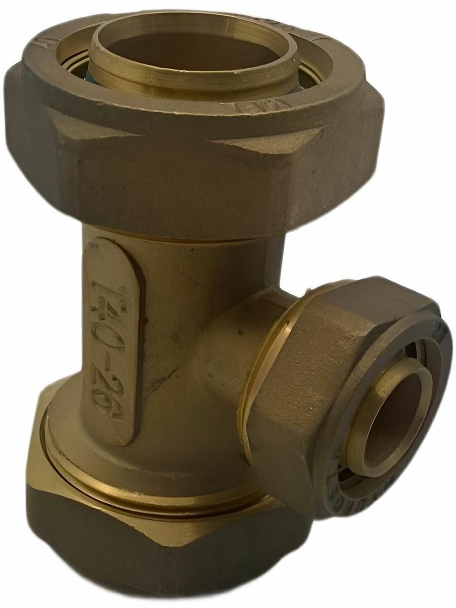Тройник HydroSta TR 40x26x40, латунный, для металлопластиковых труб, обжимной
