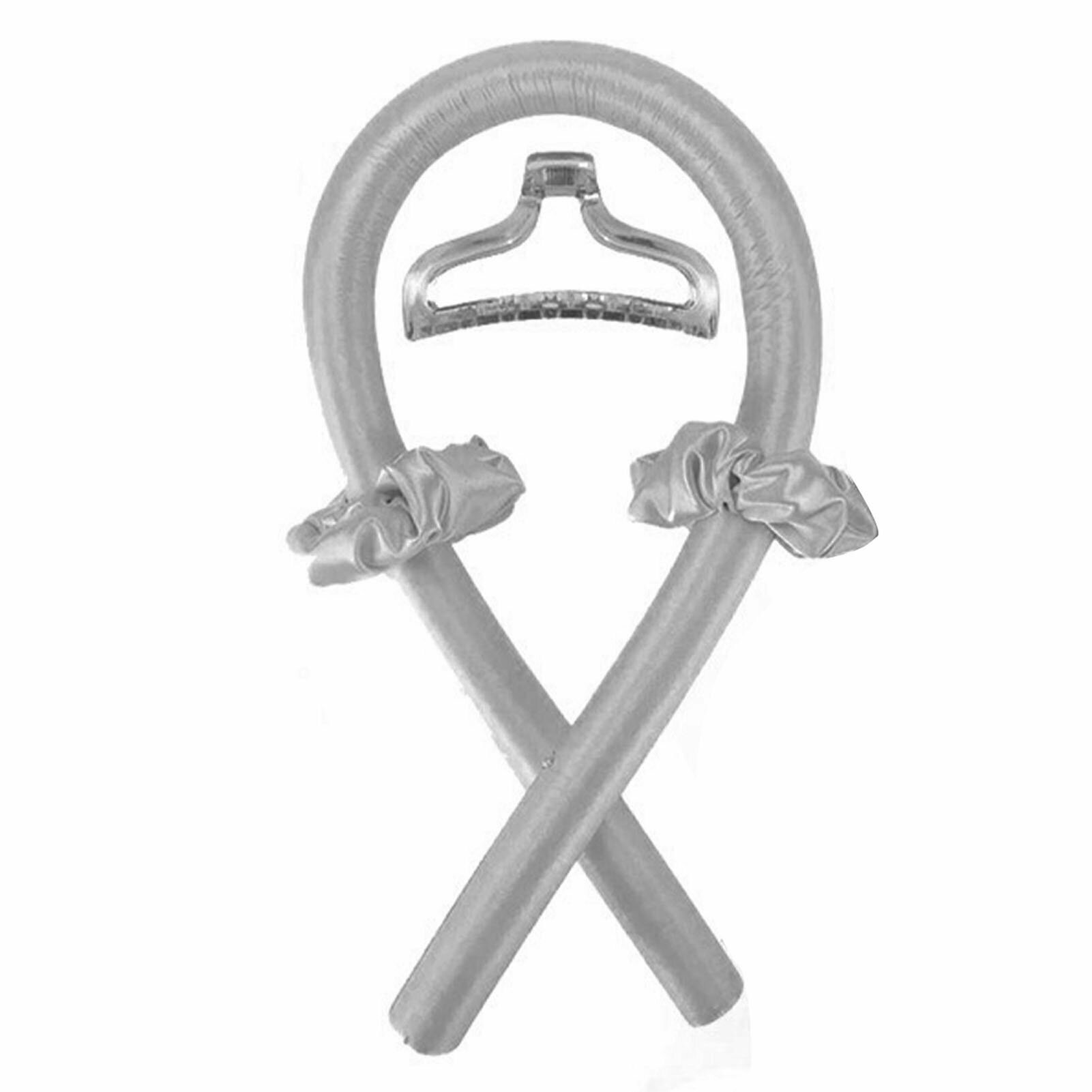 4pcs Heatless Curling Rod Reusable Soft Ribbon Hair Styling Rollers with Claw Clip Grey