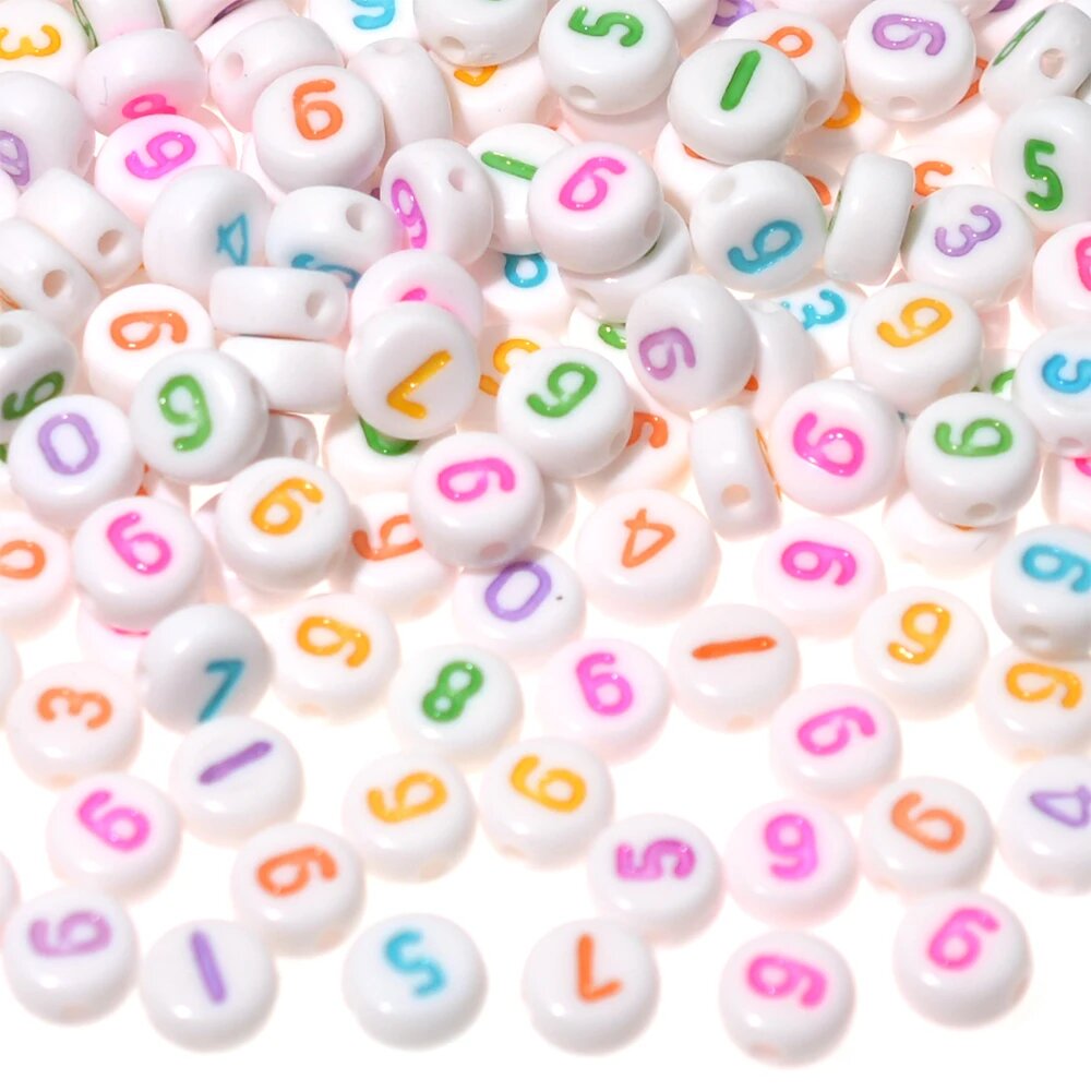 Акриловые бусины белые буквы цифры 7 мм 500 шт Белый, 200Pcs, 3