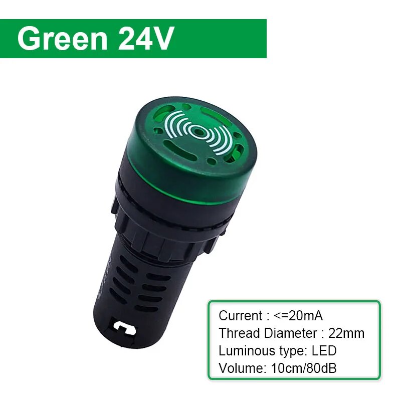 Зеленый 24V светодиодный зуммер AD16-22SM