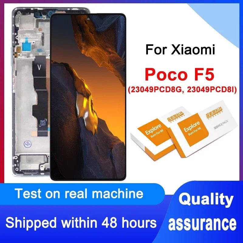 Оригинальный 6,67 "AMOLED для Xiaomi Poco F5, ЖК-дисплей, дигитайзер сенсорного экрана в сборе с Corning Gorilla Glass 23049PCD8G White With Frame