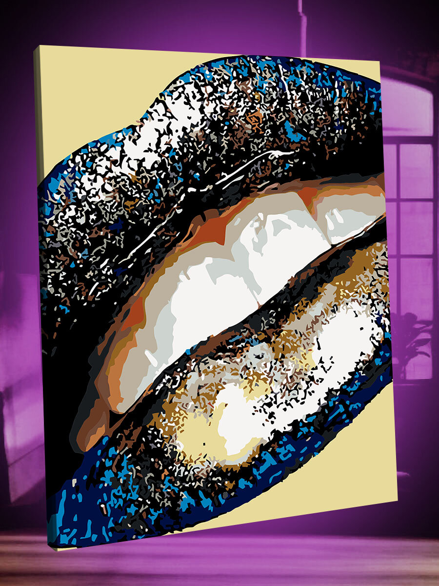 Картина по номерам Губы с золотой поталью / Lips with gold интерьерная картина холст на подрамнике 40*50