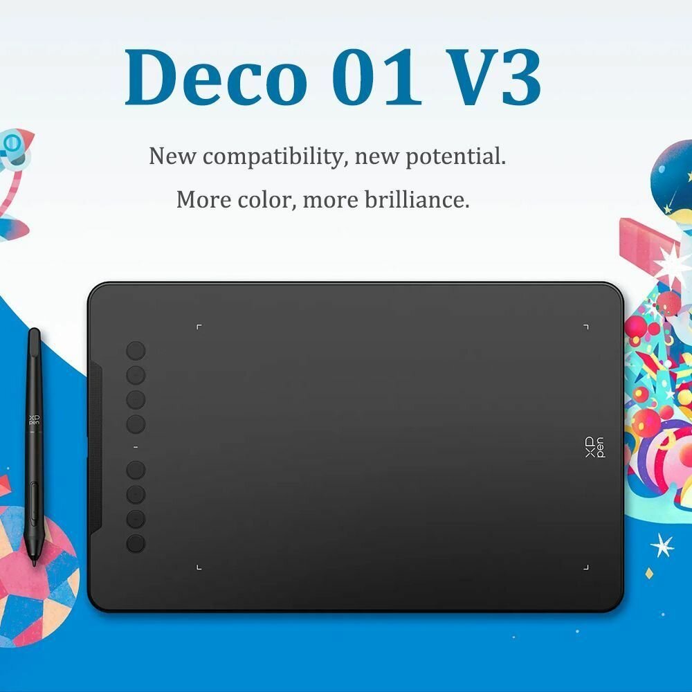 XP-Pen Графический планшет Deco 01 V3, формат A5, черно-серый