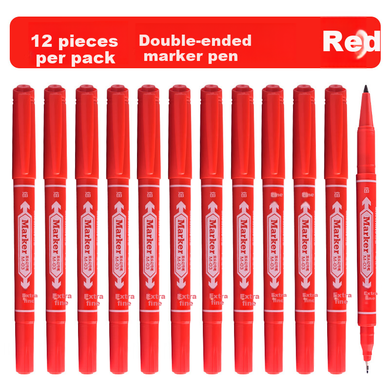 Snowhite Dual Tip Fine Point Marker Pen Oil-based Pen Logistics Big Head Marker Pen Art Drawing Outlining Pen Marking Red 12pcs/box M-03
