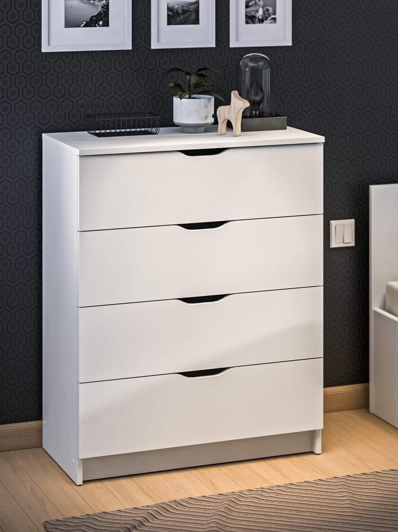 Комод столплит Бруклин СБ-3250 напольный, с четырьмя ящиками, для хранения, кдсп Белый, 78*97*39 см.