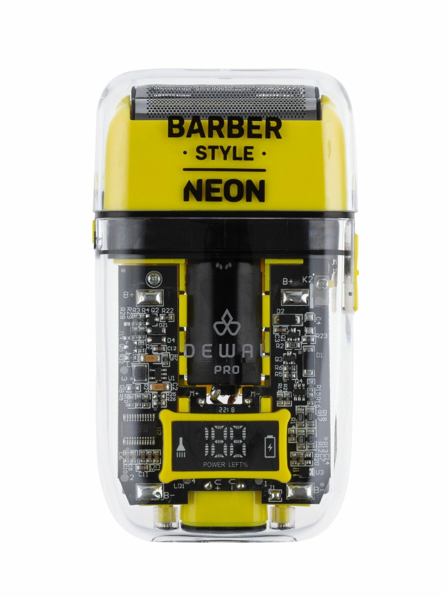 Шейвер для проработки контуров/бороды DEWAL PRO BARBER STYLE NEON YELLOW , аккумулятор, 7000об/мин,2 бреющих головки