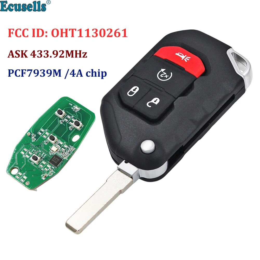 3 + 1/4-кнопочный откидной дистанционный ключ ASK 433,92 МГц PCF7939M HITAG AES 4A ЧИП для JEEP Gladiator Wrangler FCC ID: OHT 1130261 Лезвие SIP22