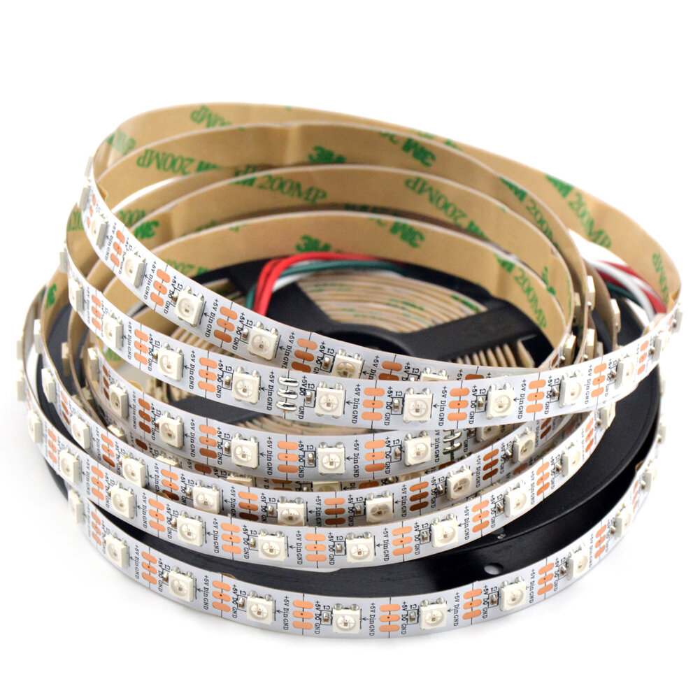 5M WS2812B Пиксельные ED - полоски 60 пикселей / м IC Встроенные 5050 RGB с адресной записью 10 мм ширина Белый