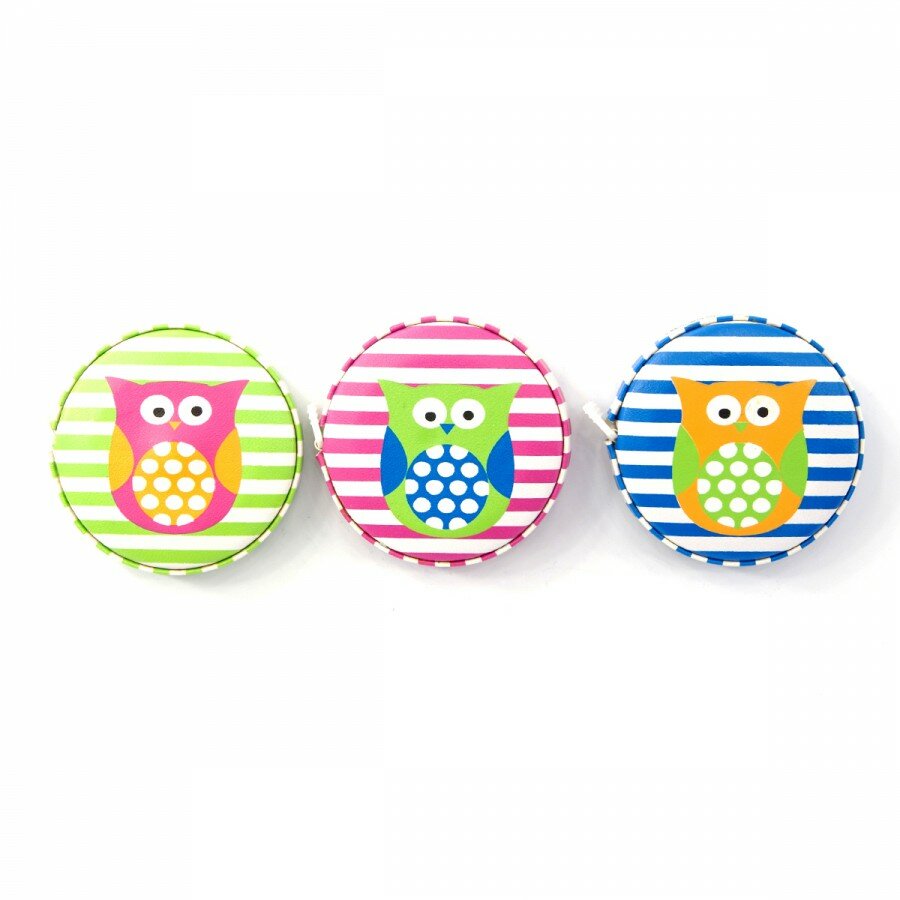 Сантиметр-рулетка Сова, набор 3 шт 150 cм/60 белый/синий/розовый/зеленый HEMLINE +253. OWL. DB/1