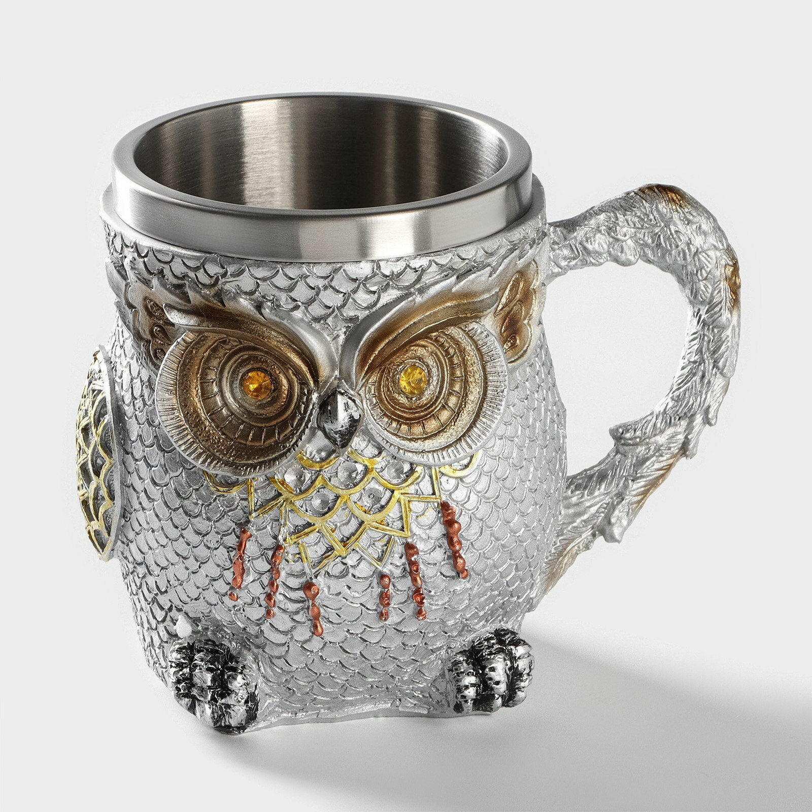 Кружка средневековая "Сова", 400 мл, 14.5x10x11.5 см, нержавеющая сталь, серебристая
