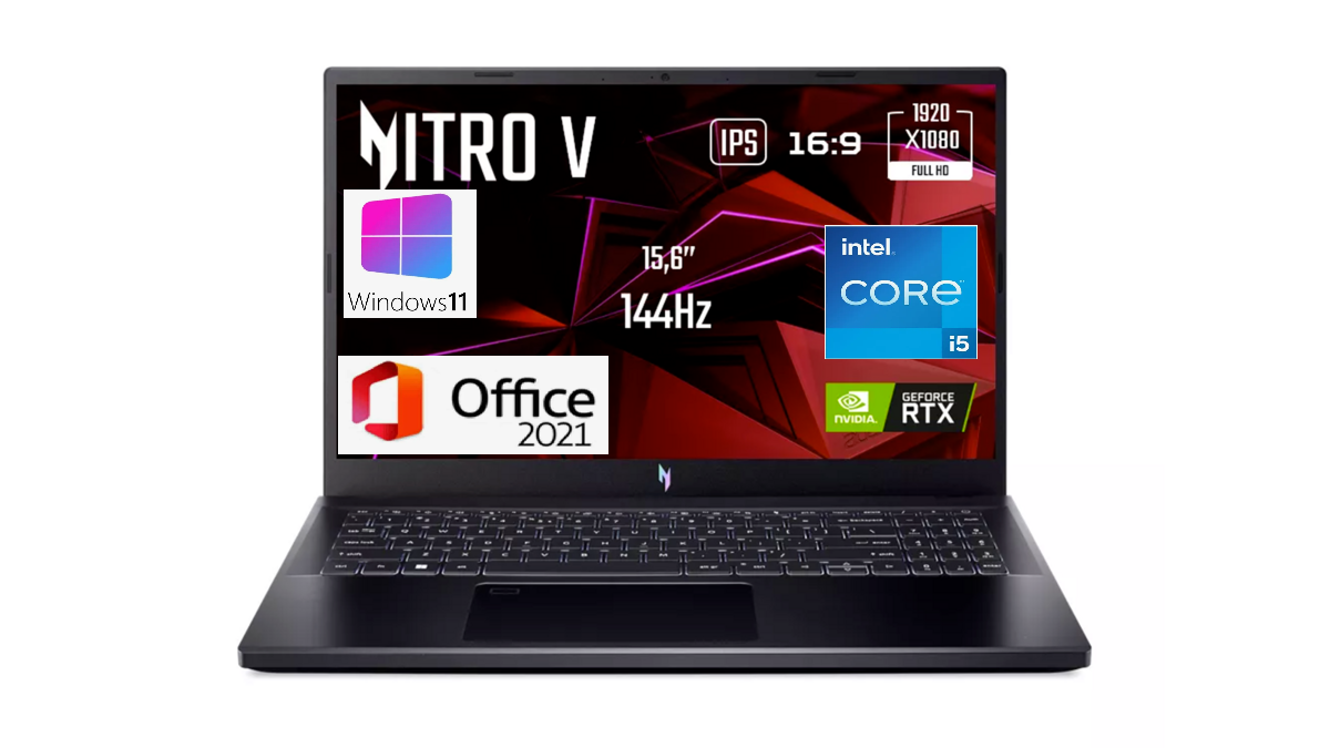 Ноутбук ACER Nitro 15,6" IPS 144гц, i5 13420H (8 ядер до 4.6Ghz), 32 GB DDR5, SSD 1 TB, RTX2050-4GB, Win11+Office
