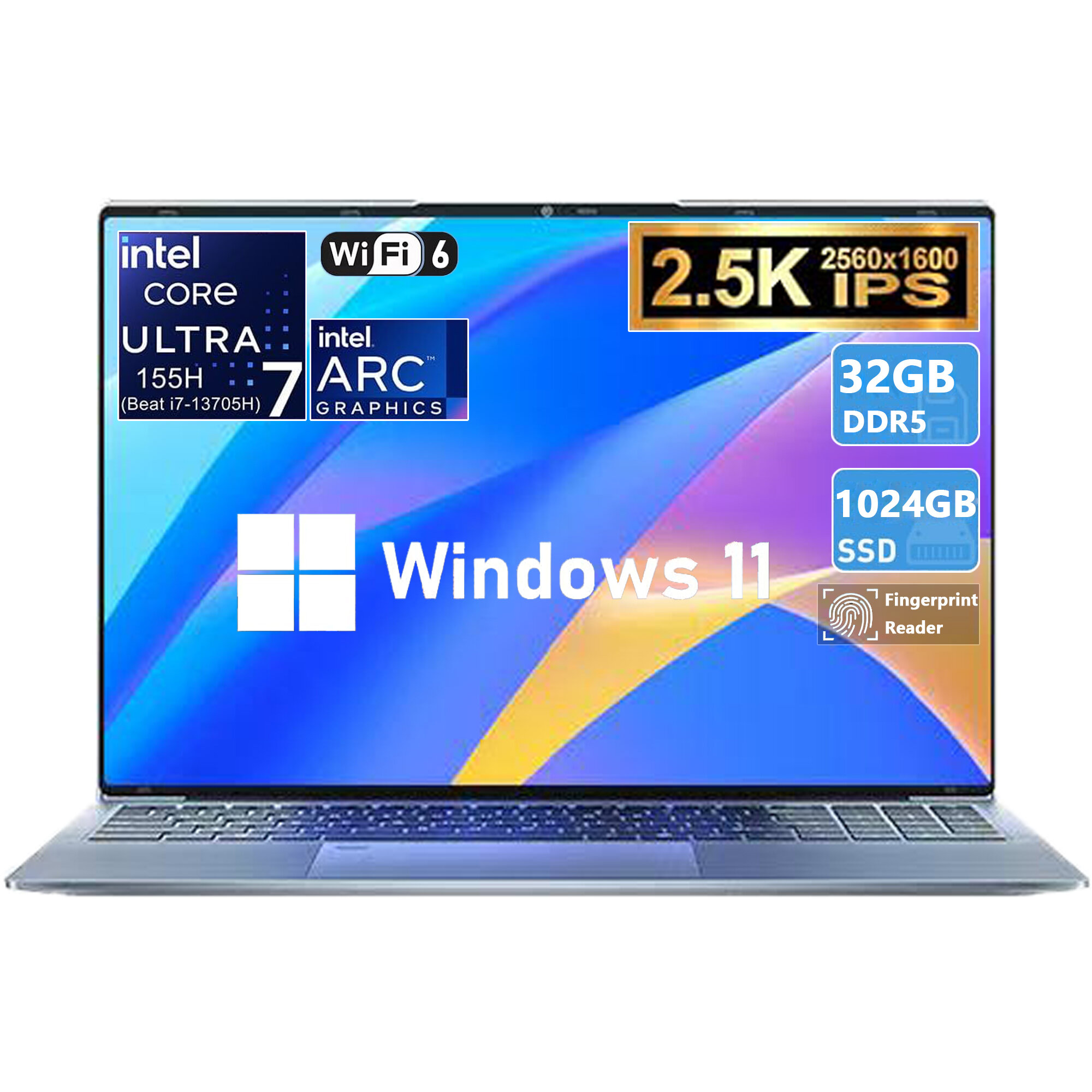 Ноутбук Professional, 2.5К-дисплей, Ultrabook 7 155h, 32ГБ RAM, 1024ГБ SSD, Wi-Fi 6