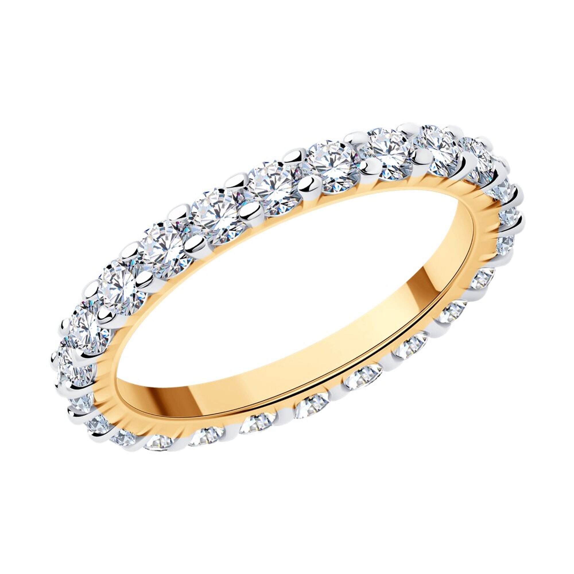 Кольцо, серебро, 925 проба, золочение, фианит