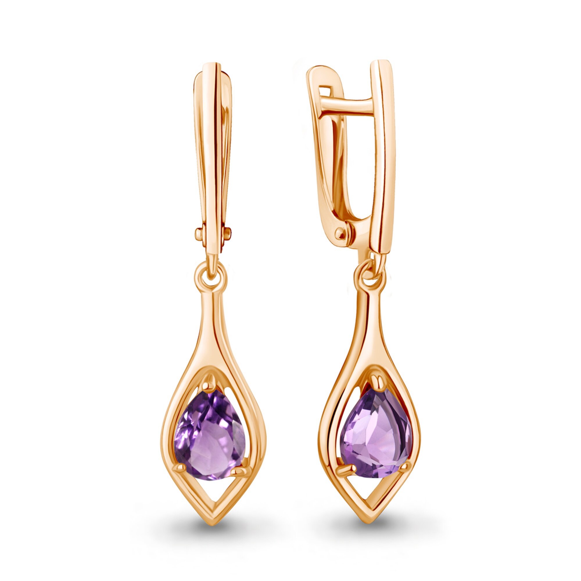 Серьги, серебро, 925 проба, золочение, аметист