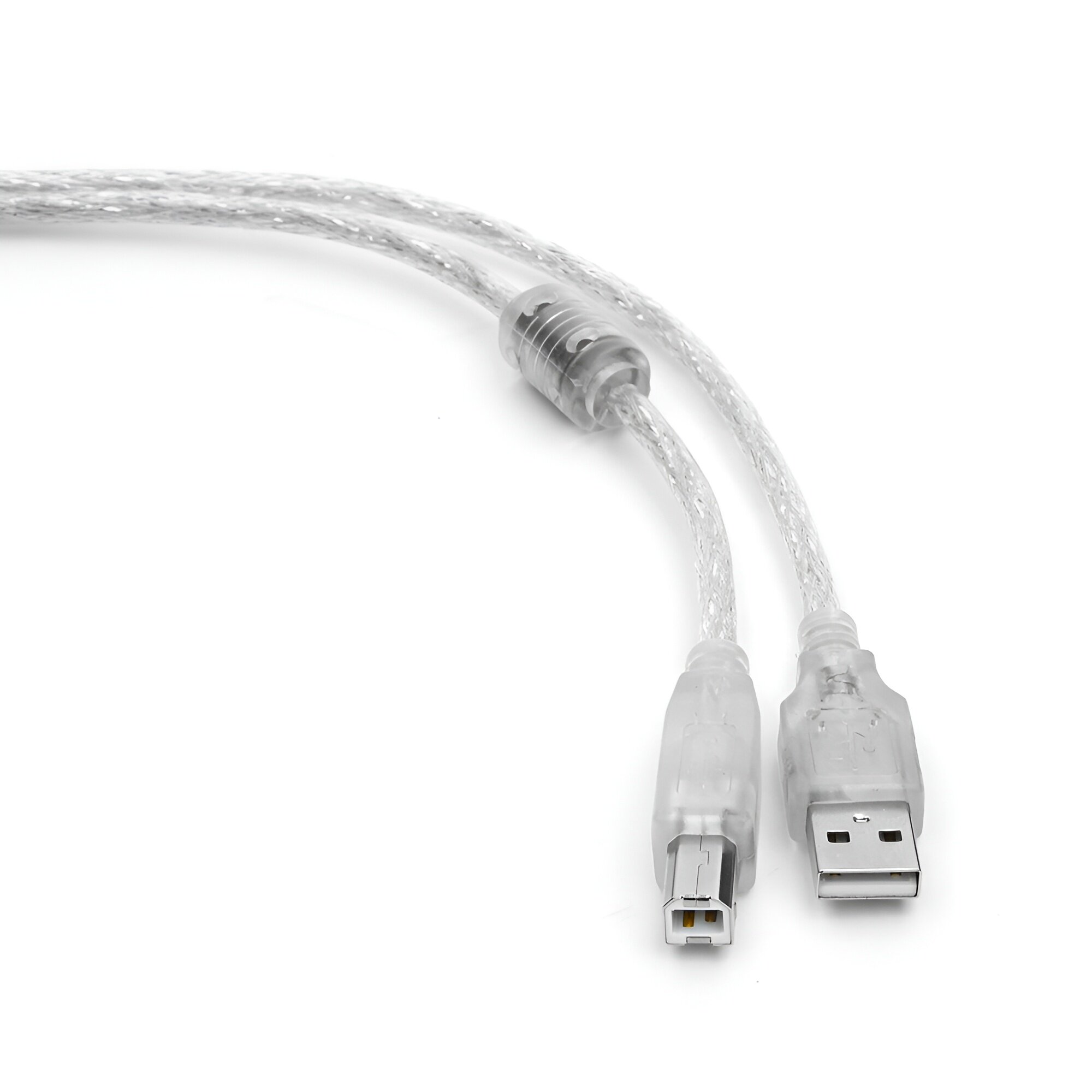 Кабель USB2.0 Cablexpert прозрачный AM/BM медный длина 0.75м