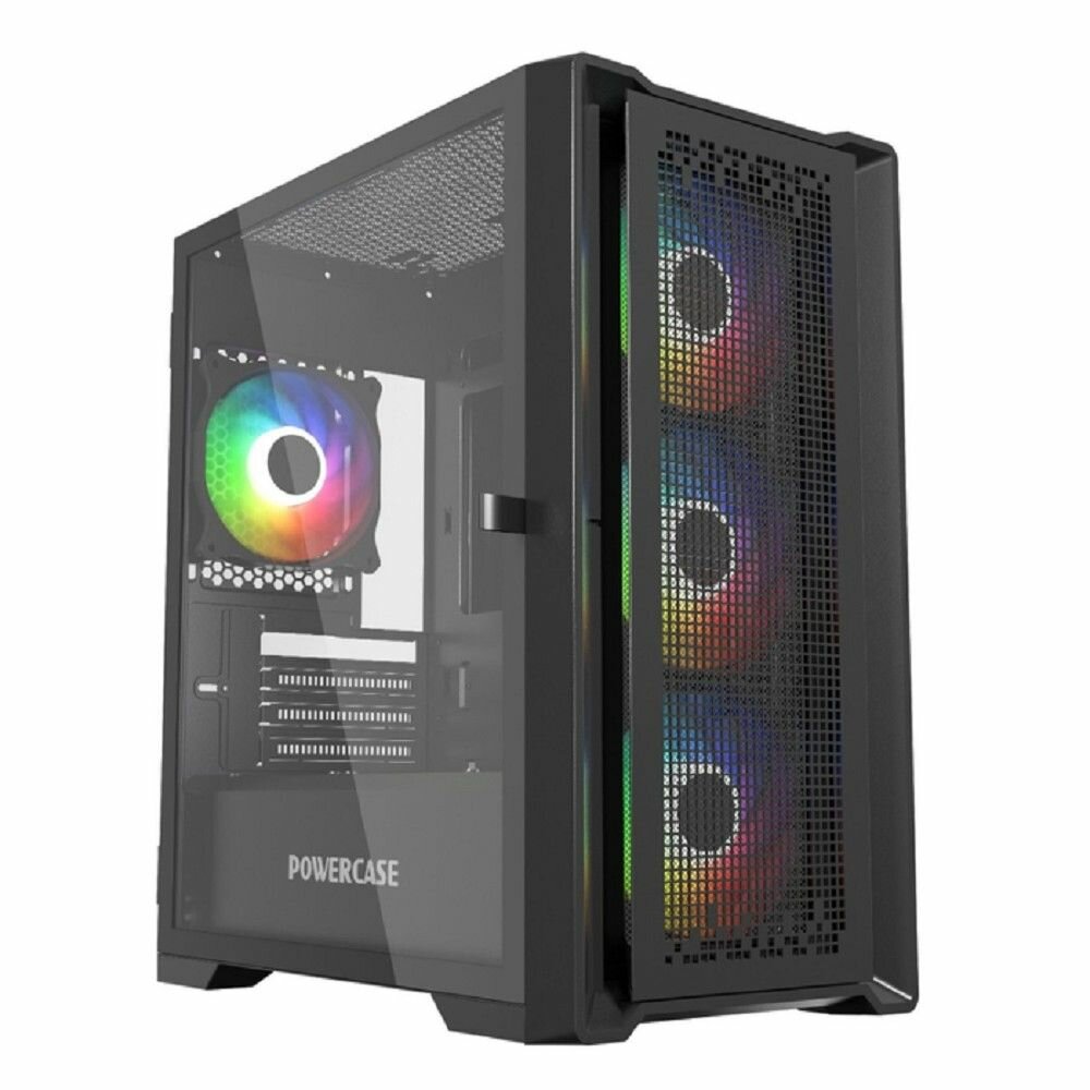 Powercase Корпус ByteFlow Micro Black, Tempered Glass, 4х 120mm ARGB fans, ARGB HUB, чёрный, mATX CAMBFB - A4
