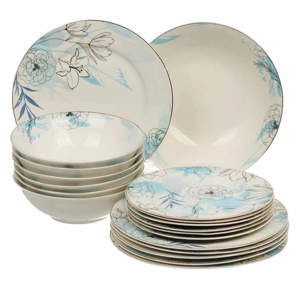 Jewel, Набор посуды для кухни, столовый сервиз на 6 персон, 19 предметов, Люпин белозерный