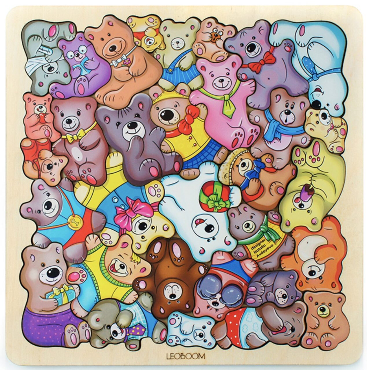 Деревянный пазл-вкладыш Smile Decor "Мишки" (Леобум), развивающая игра для малышей, зоопазл