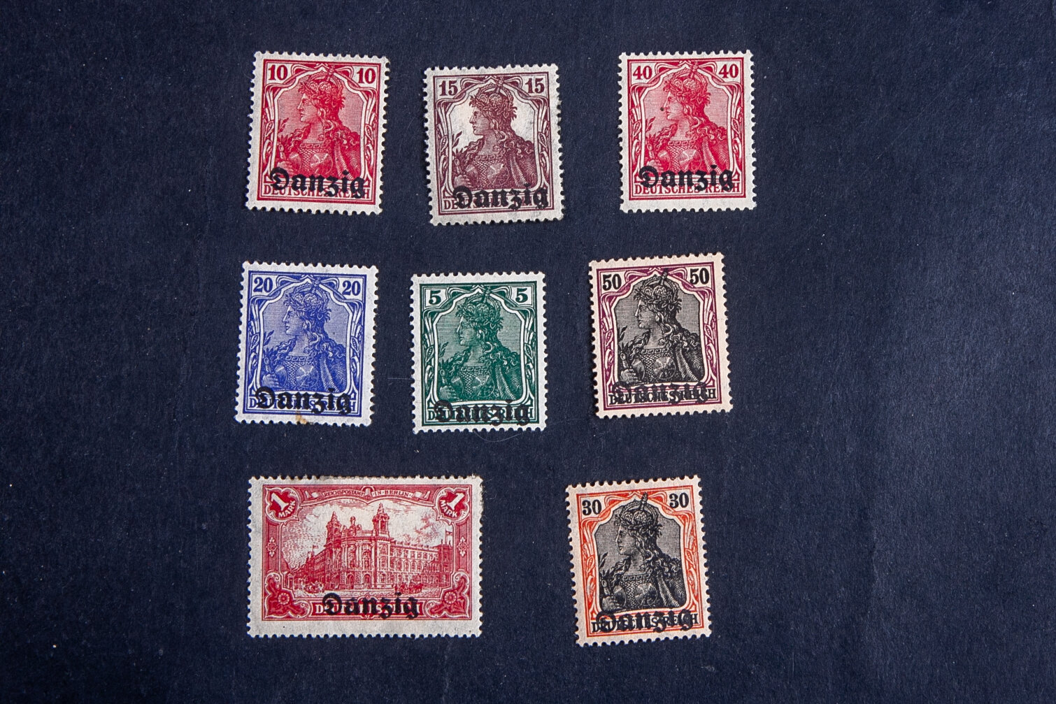 Германия. Третий рейх, 1920 год. Данциг Стандарт. Надпечатка на марках Германии