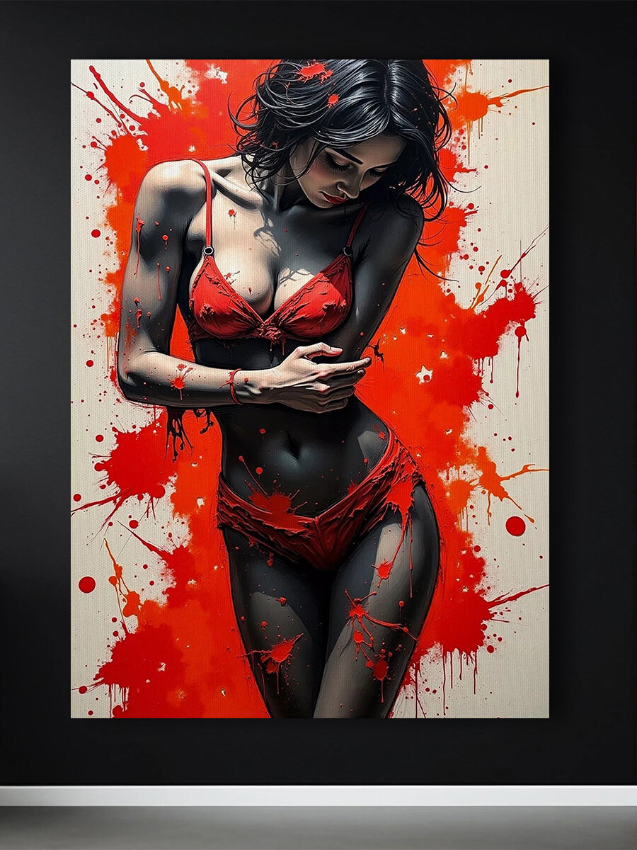 Картина на стену - "Голые девушки, яркие краски, мазки, эротика" , 50х70 см.