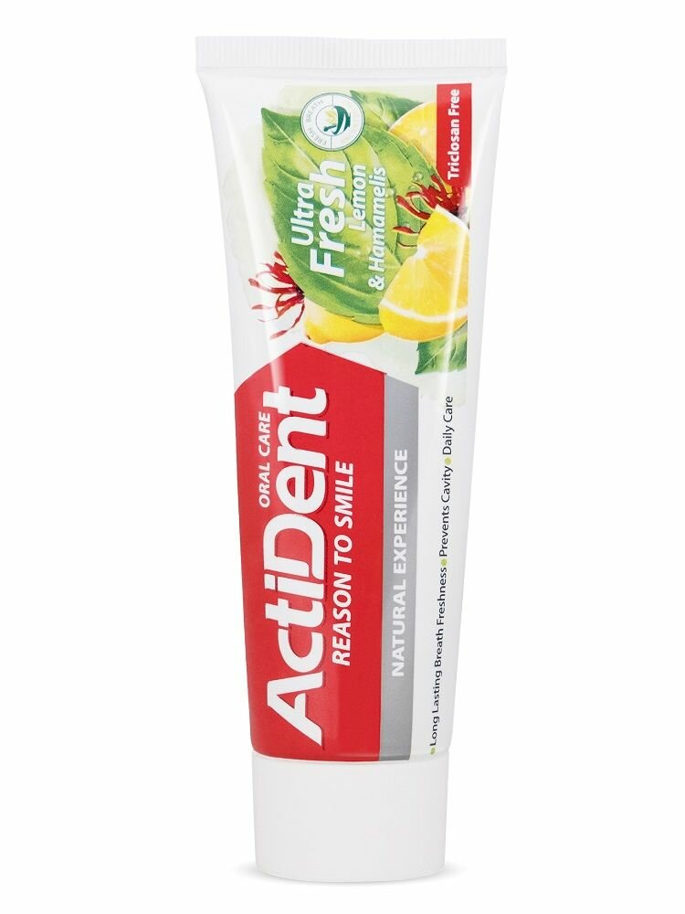 Зубная паста Actident Ultra Fresh Лимон и Гамаммелис, без триклозана, 100 г