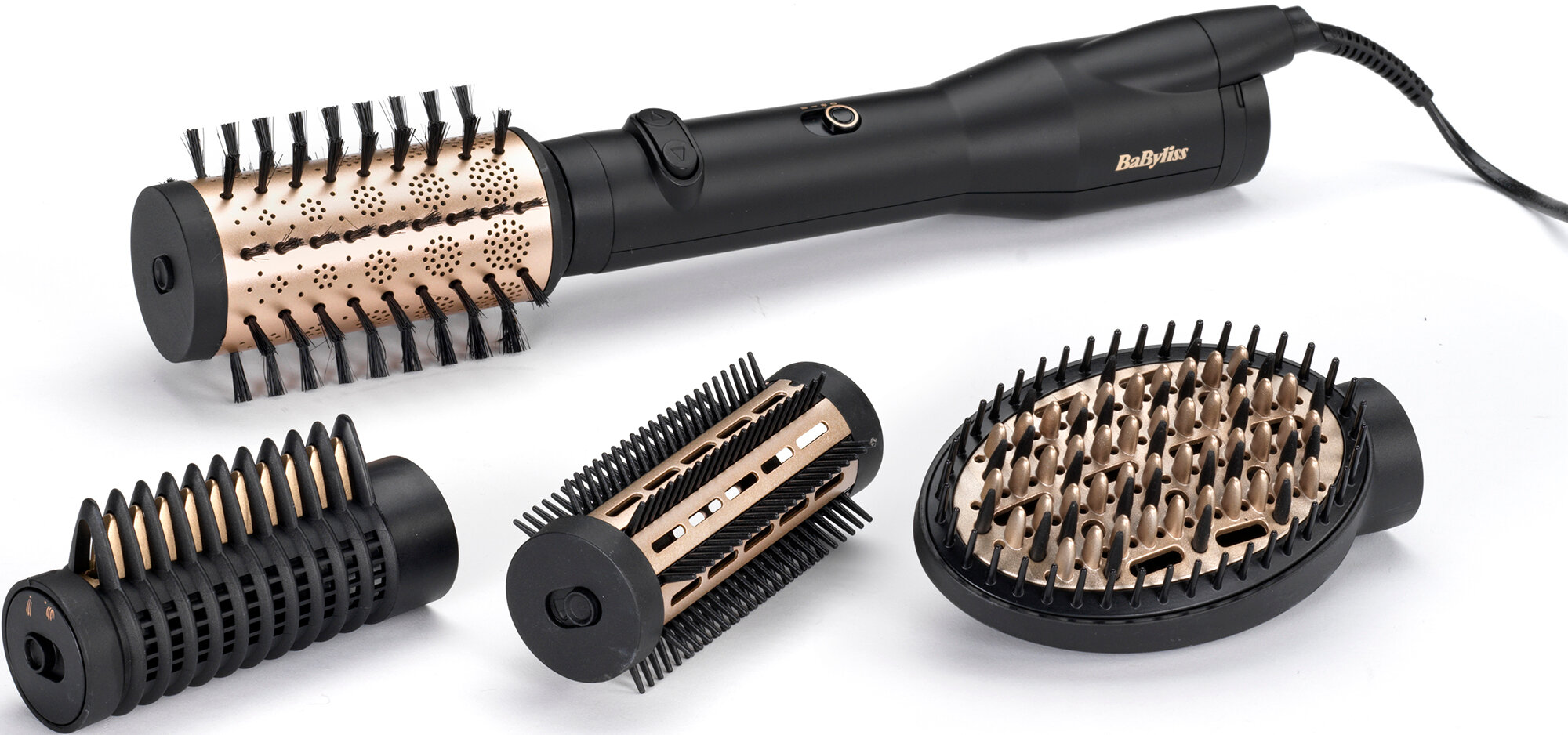 Фен-щетка Babyliss AS970E, черно-золотой, 650Вт, 2 температурных режима, ионизация