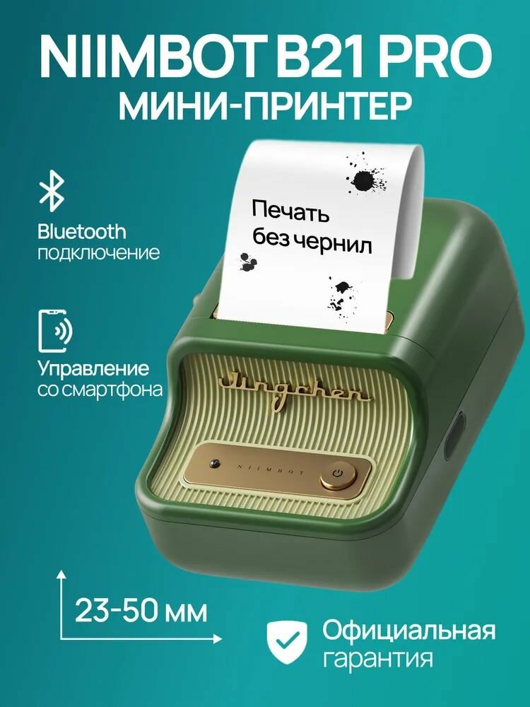 NIIMBOT Принтер для наклеек, этикеток термо B21_Pro для печати штрихкода, цены, стикеров, маркировки, золотой, темно-зеленый