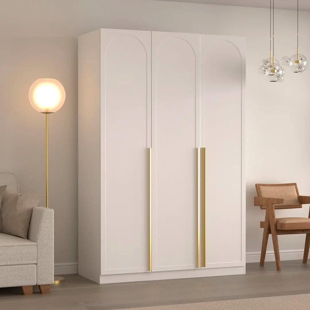 Трехсекционный распашной шкаф Синергия 1.3 МДФ Лайн белый (0,27) A10030 Белый снег 8685 BS NEW 150*50*240 см Фиеста