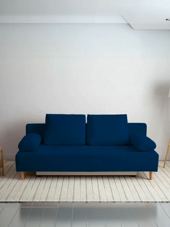 Диван прямой раскладной Парма Синий велюр Storm 666, размер 198х90х75 см, с ящиком для хранения