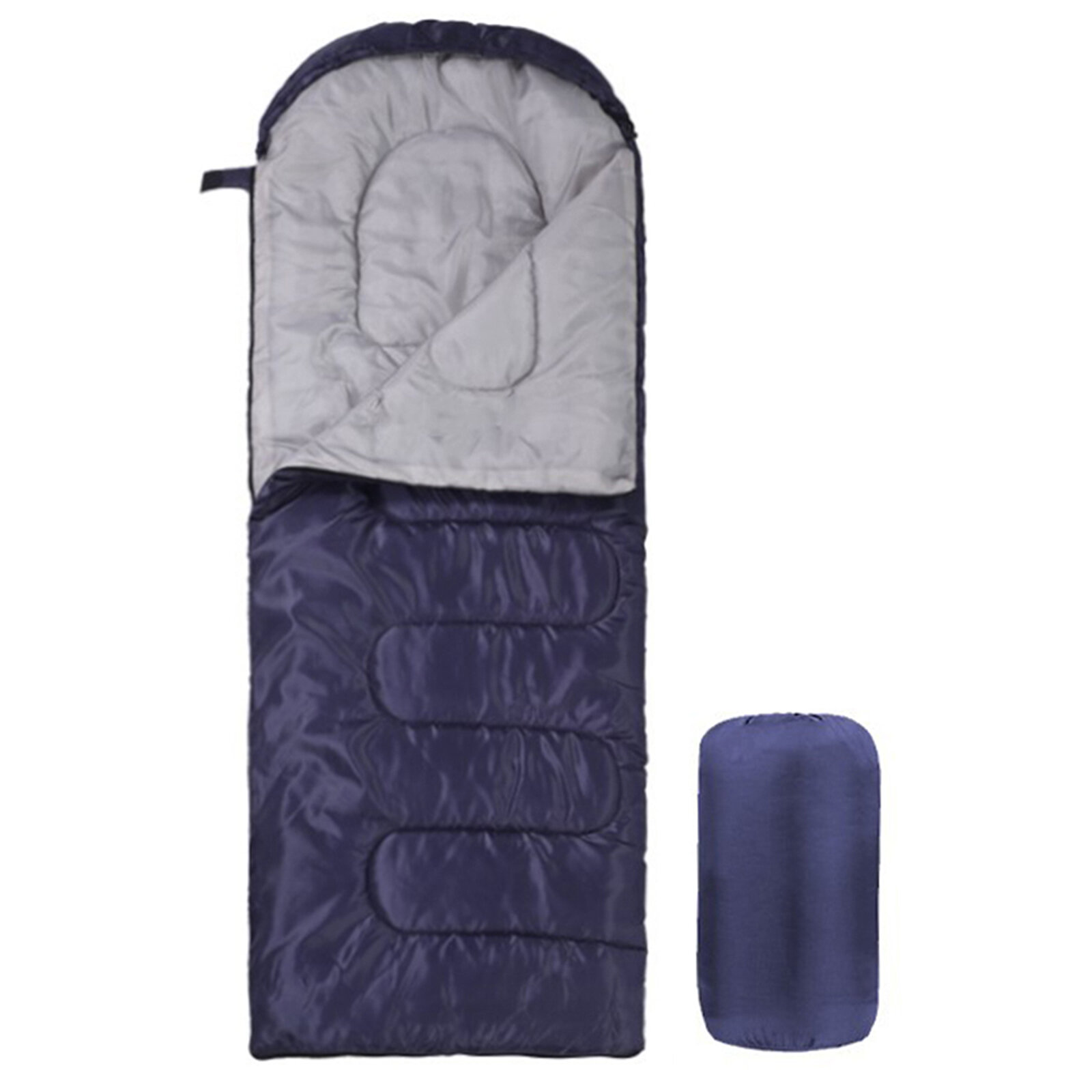Спальный мешок для походов для взрослых 170T конверт 4 сезона с капюшоном для путешествий, водонепроницаемый, размер (180+30)x75cm, вес 0.7kg, 0.95kg, 1.3kg, цвета Синий сапфир, Тёмно-синий, Армейский зелёный, с сжимной сумкой