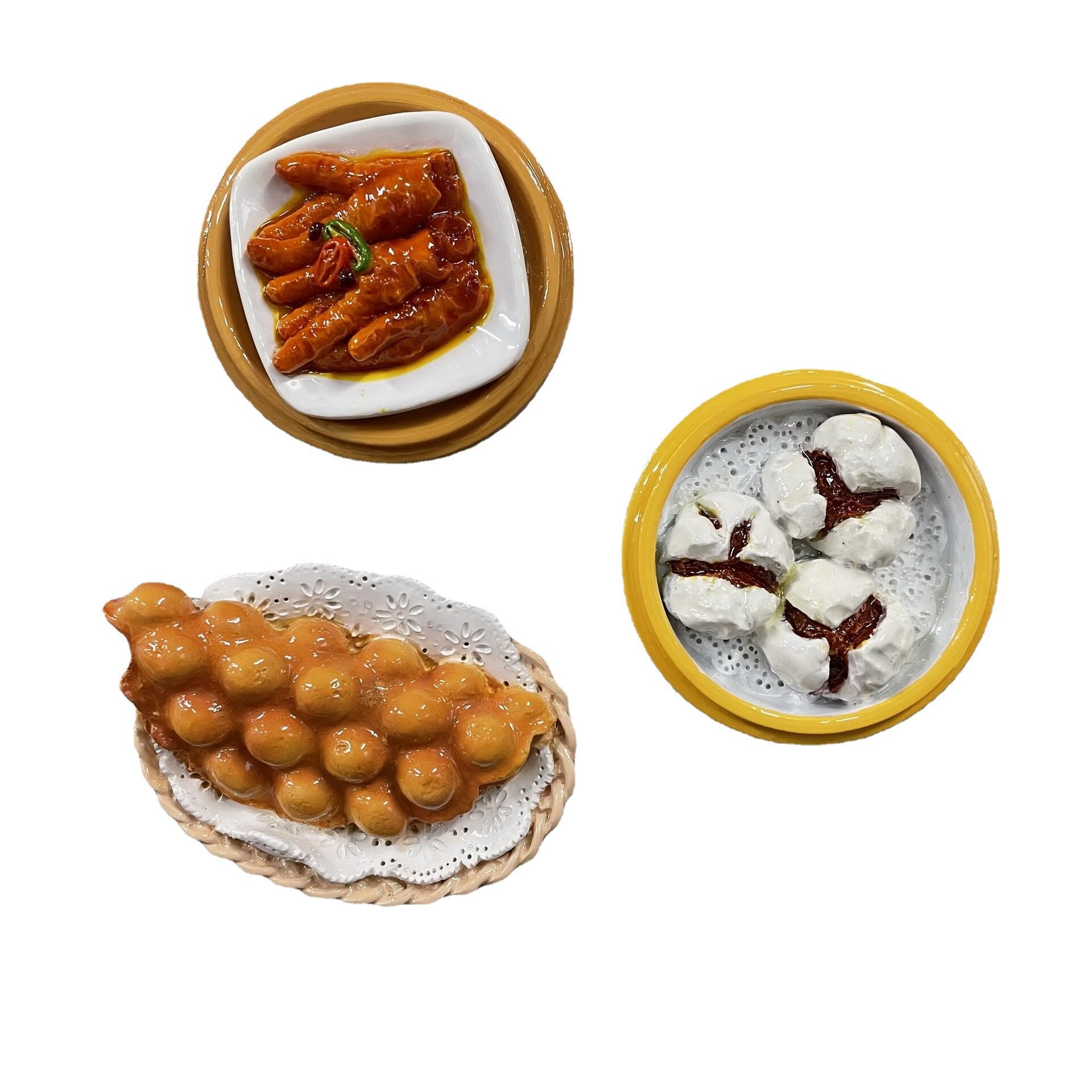 3 3D-магнита на холодильник с изображением гонконгских дим-самов, магниты из смолы, традиционная китайская еда, пельмени, сладкие булочки и куриные ножки, декоративный кухонный магнит