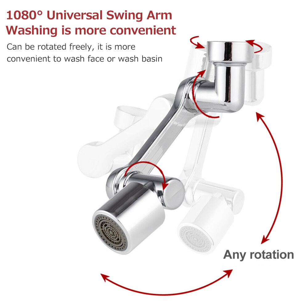 Смеситель бытовой двухскоростной универсальный брызгозащищенный 1,6 МПа вращающийся на 1080° брызгозащищенный + подъемный роботизированный манипулятор для ванной комнаты с удлинителем для мытья горловины крана
