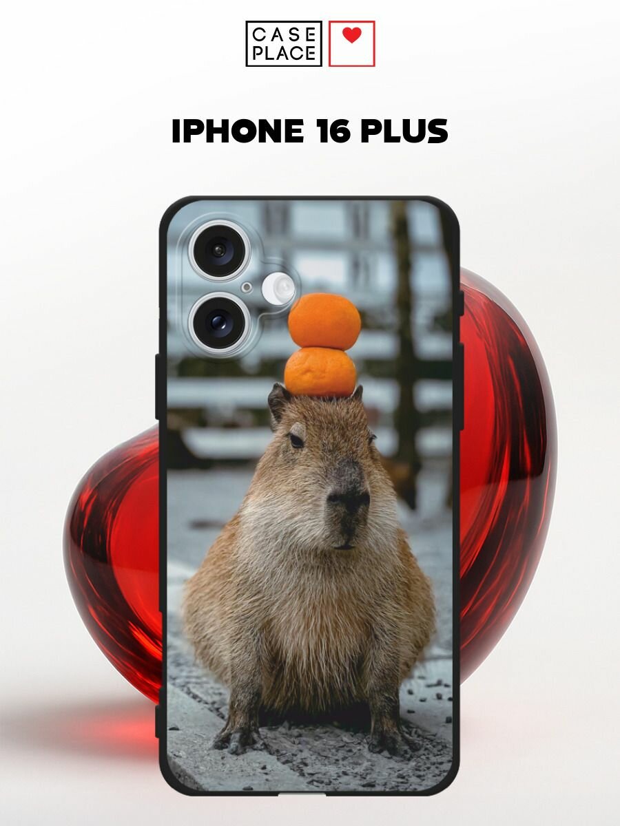 Черный матовый чехол на Apple iPhone 16 Plus / Айфон 16 Плюс с принтом Капибара медитирует