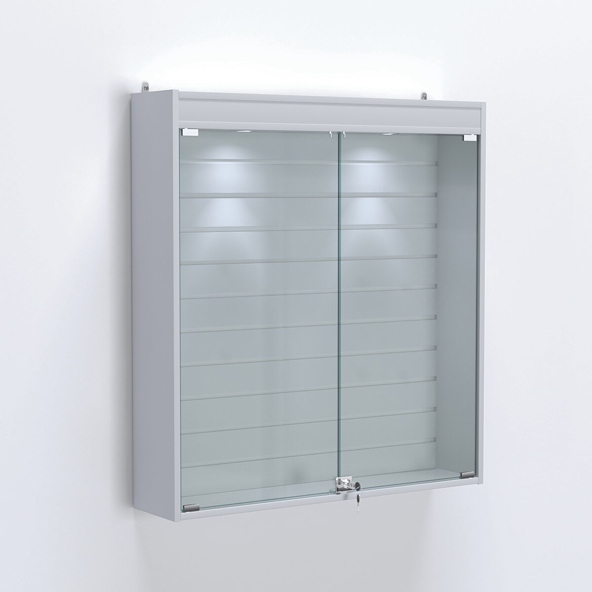 Витрина настенная №204-2Б закрытая с экономпанелью и фризом, Серый